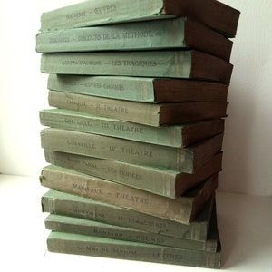 12 Antique French Books. Green Book Stack of Classic Literature. 1900s ...