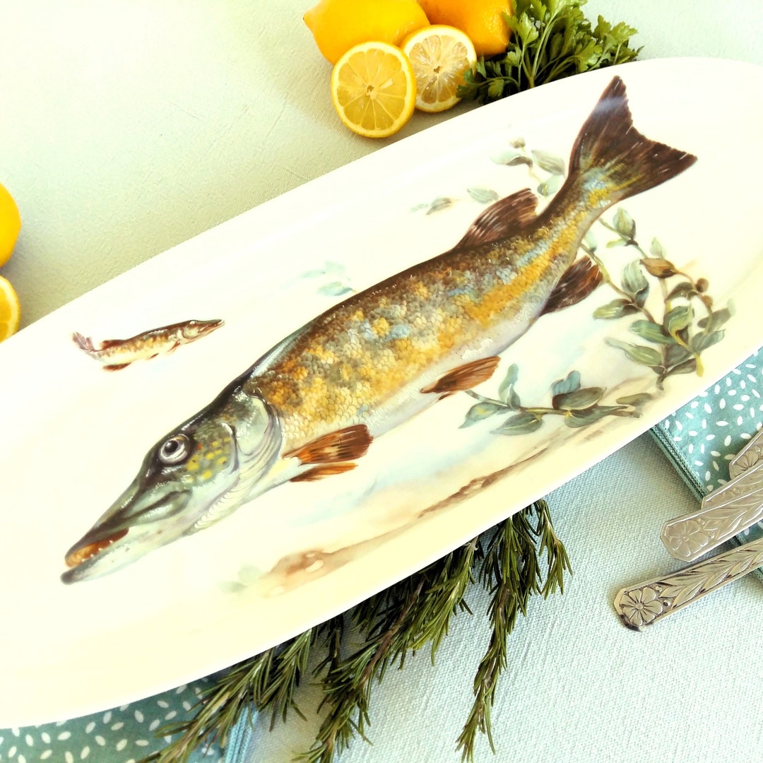 Huge, Heavy, French Fish Platter. Extra Long Fish Serving Platter. Oval ...