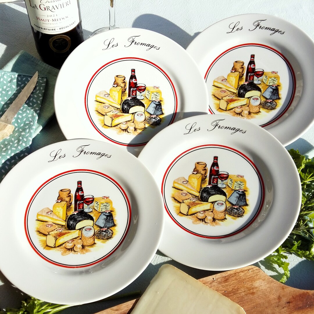 French Cheese Plates. Set of Four les Fromages Porcelain Cheese Plates ...