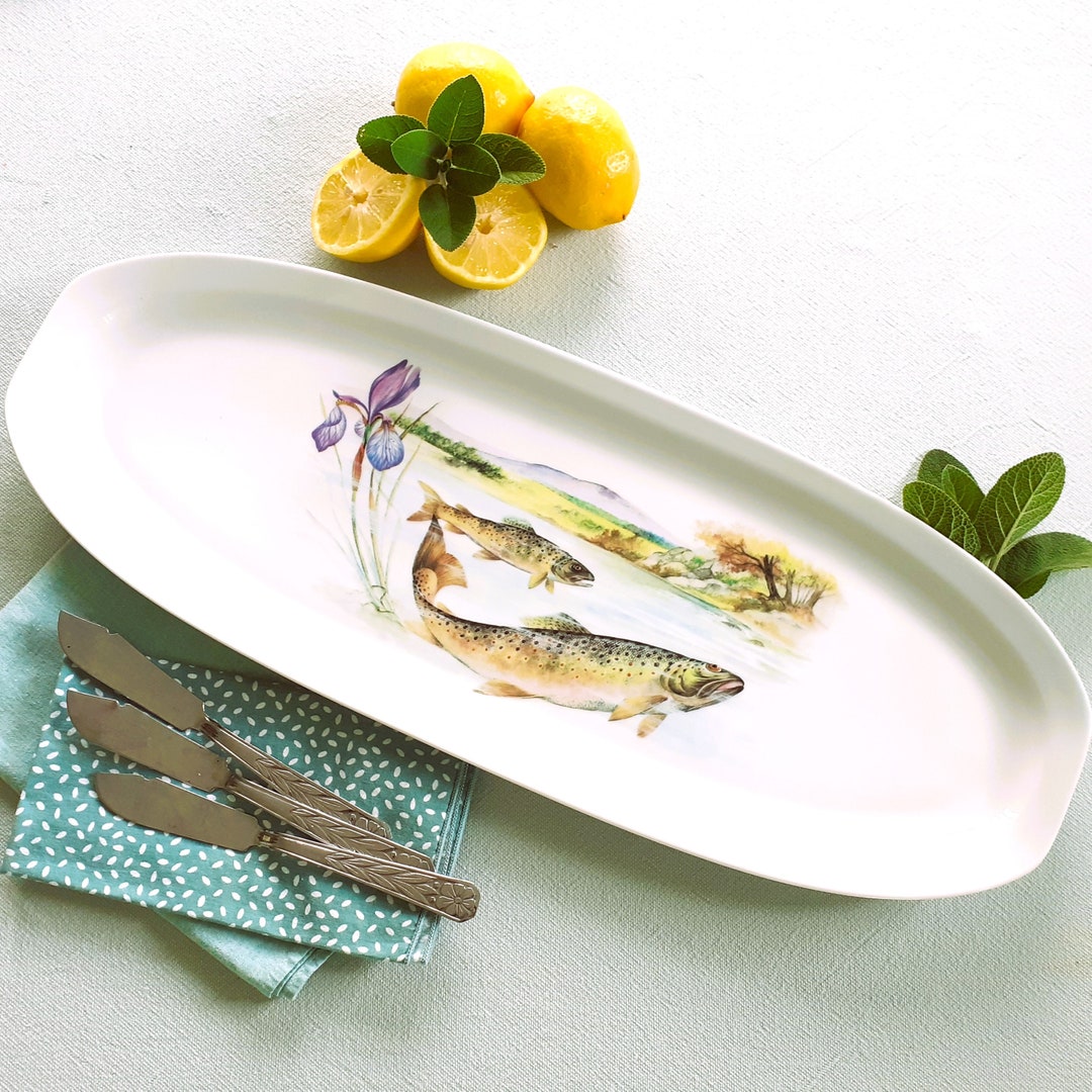 Limoges Fish Platter. Extra Long Limoges Porcelain Platter. Trout ...