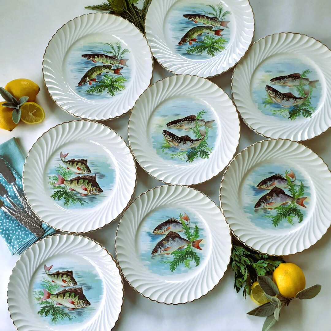 Eight 1950s French Fish Plates. Fish Dinnerware Set - Etsy