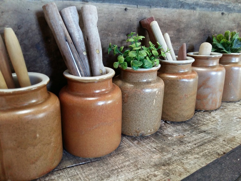 Six Vintage Stoneware Mustard Crocks. Rustic French Mustard - Etsy