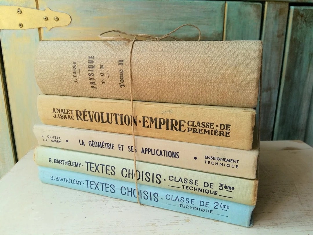 FIVE Antique French Books. Book Stack of French School Books ...