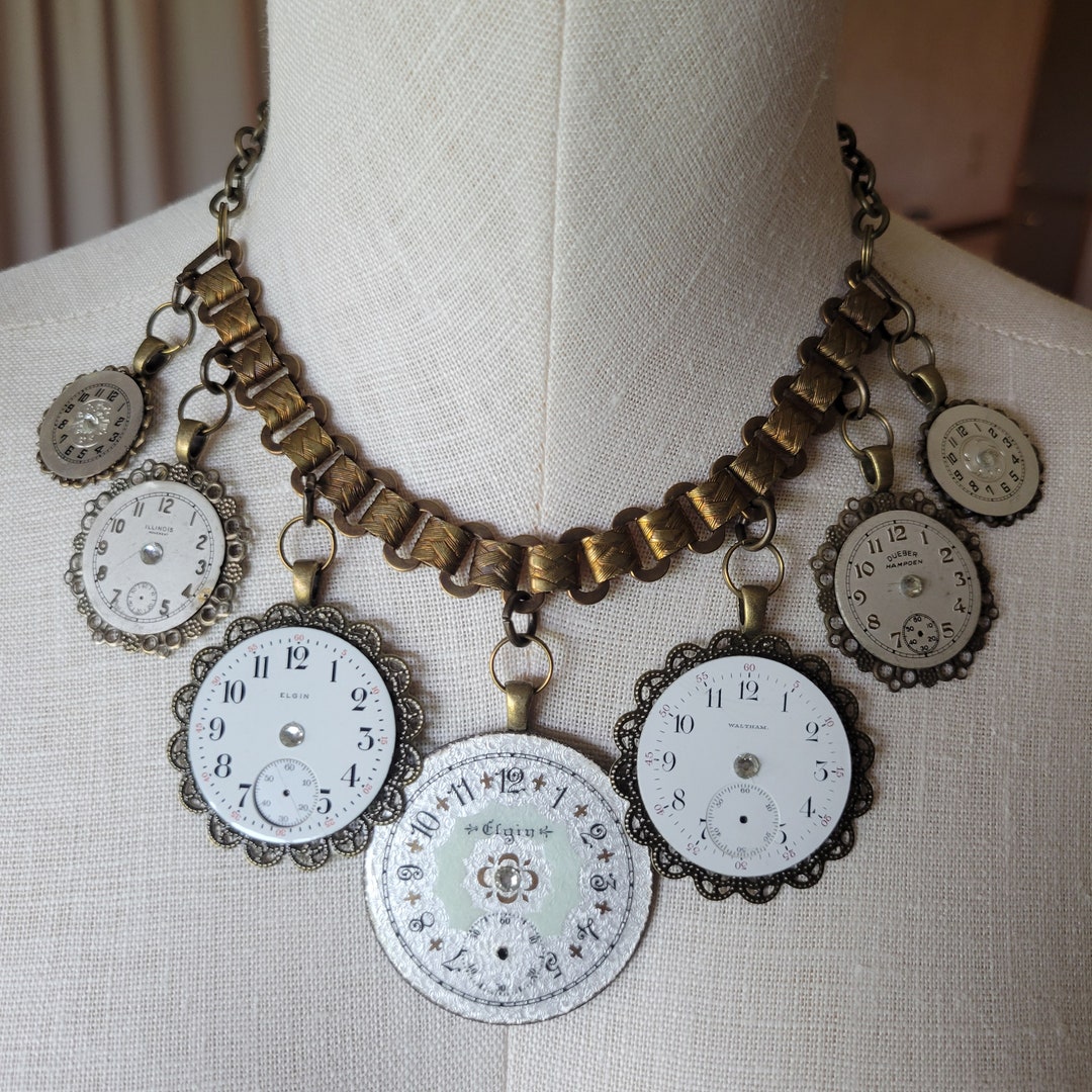 Vintage Pocket Watch Face Necklace & Earrings. Upcycled and Repurposed ...