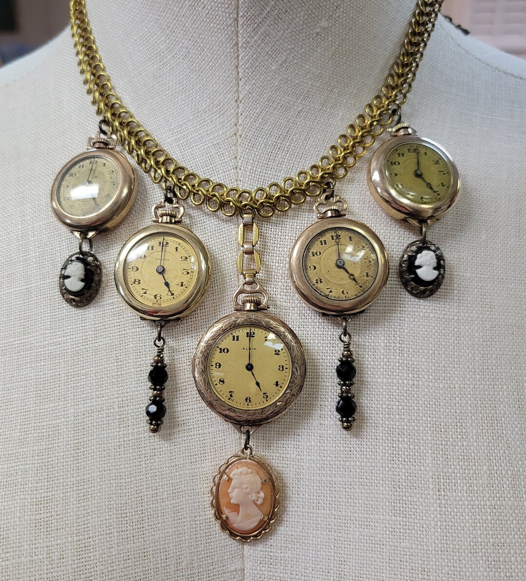 Vintage Art Deco Watch Assemblage Necklace / Upcycled / Repurposed / Steampunk - Etsy
