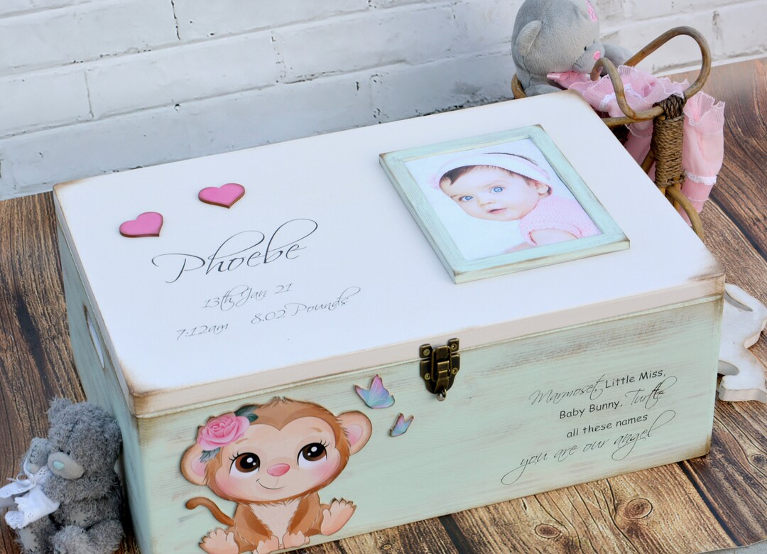 New Baby Girl Memory Box, Personalized Baby Box With Photo, Time ...