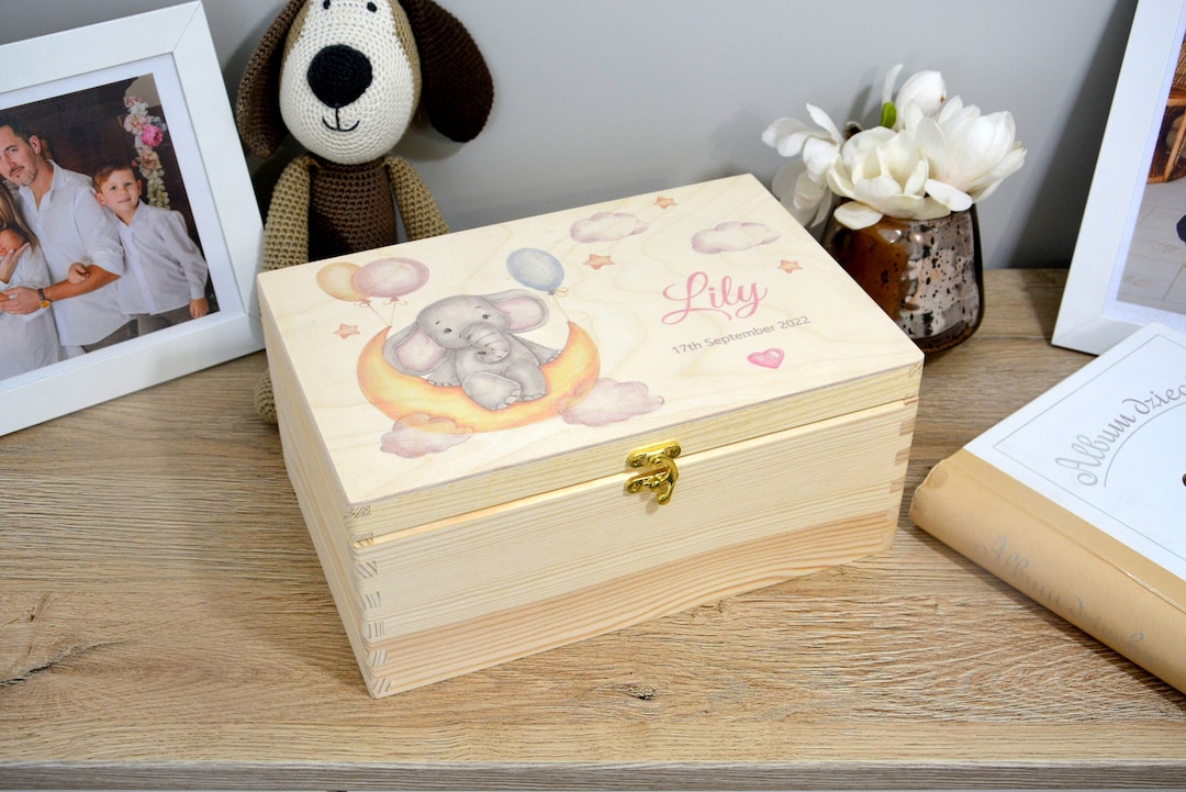 Personalized Baby Memory Box, Natural Wood Baby Keepsake Box, Gift for ...