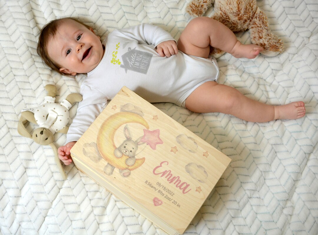 Personalized Baby Memory Box, Natural Wood Baby Keepsake Box, Gift for ...