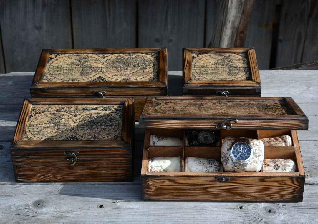 Wooden Watch Box With Four Slots, Handmade Gift for Him, Watch Cabinets ...