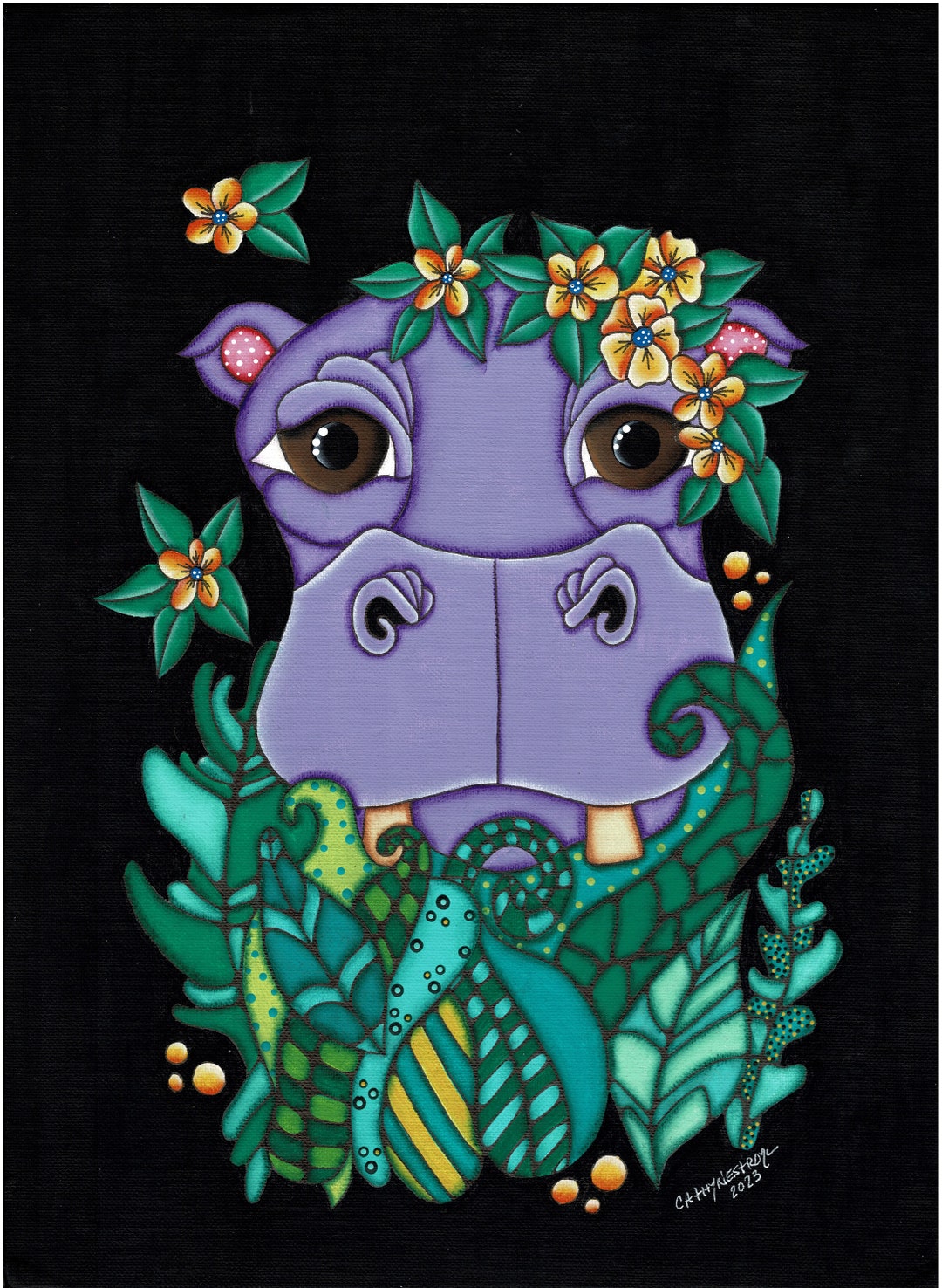 Hippopotamus Original Acrylic Painting, Matted Prints or Note Cards - Etsy