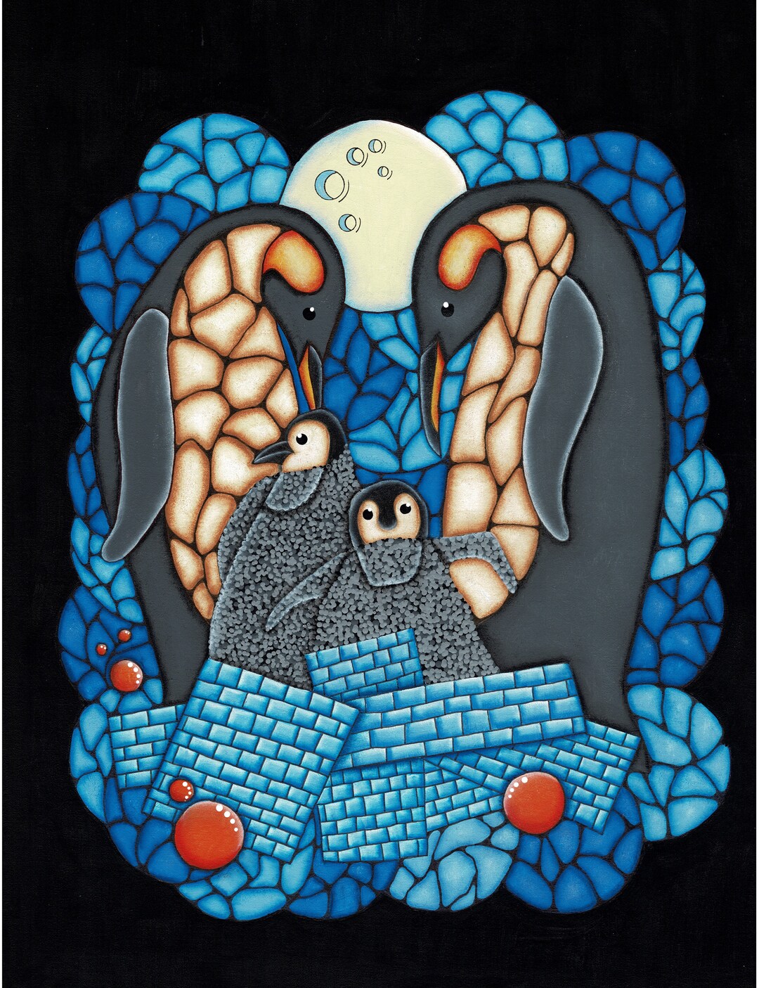 Penguin Prints or a Note Card of an Acrylic Painting of Canvas Board ...