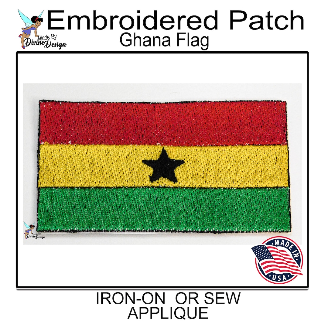 Ghana Flag Iron-on Embroidered Patch, Heat Transfer Custom Iron-on Patches, Flag of Ghana ...