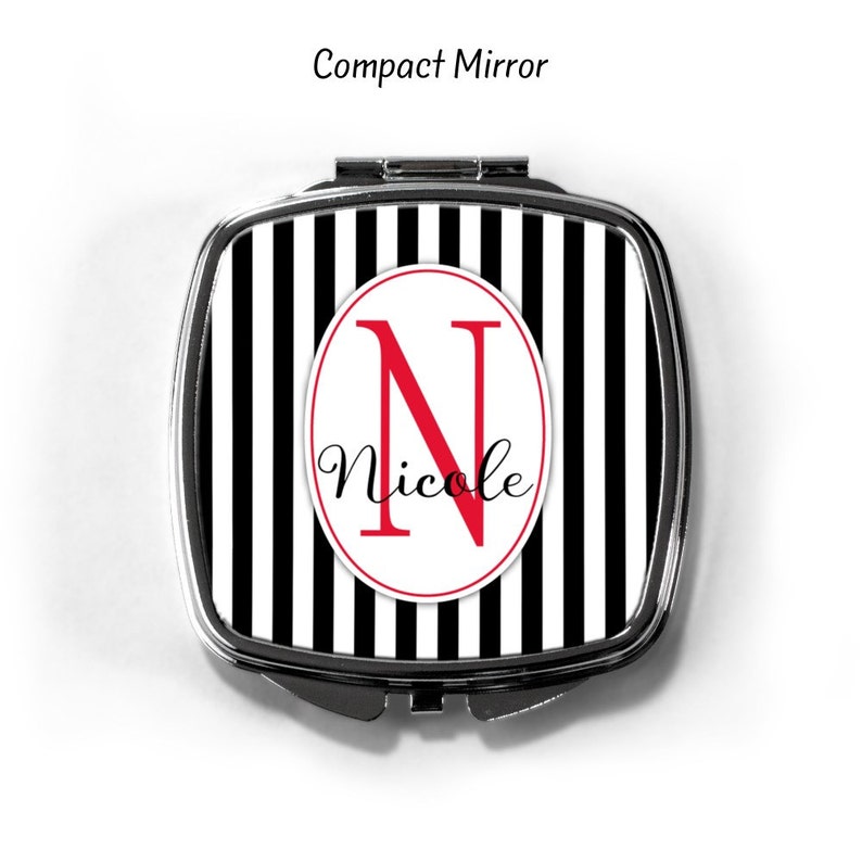 Personalized Compact Mirror: Silver Metal, Custom Initial Gift - Etsy