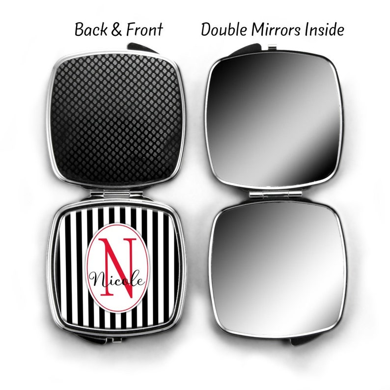 Personalized Compact Mirror: Silver Metal, Custom Initial Gift - Etsy