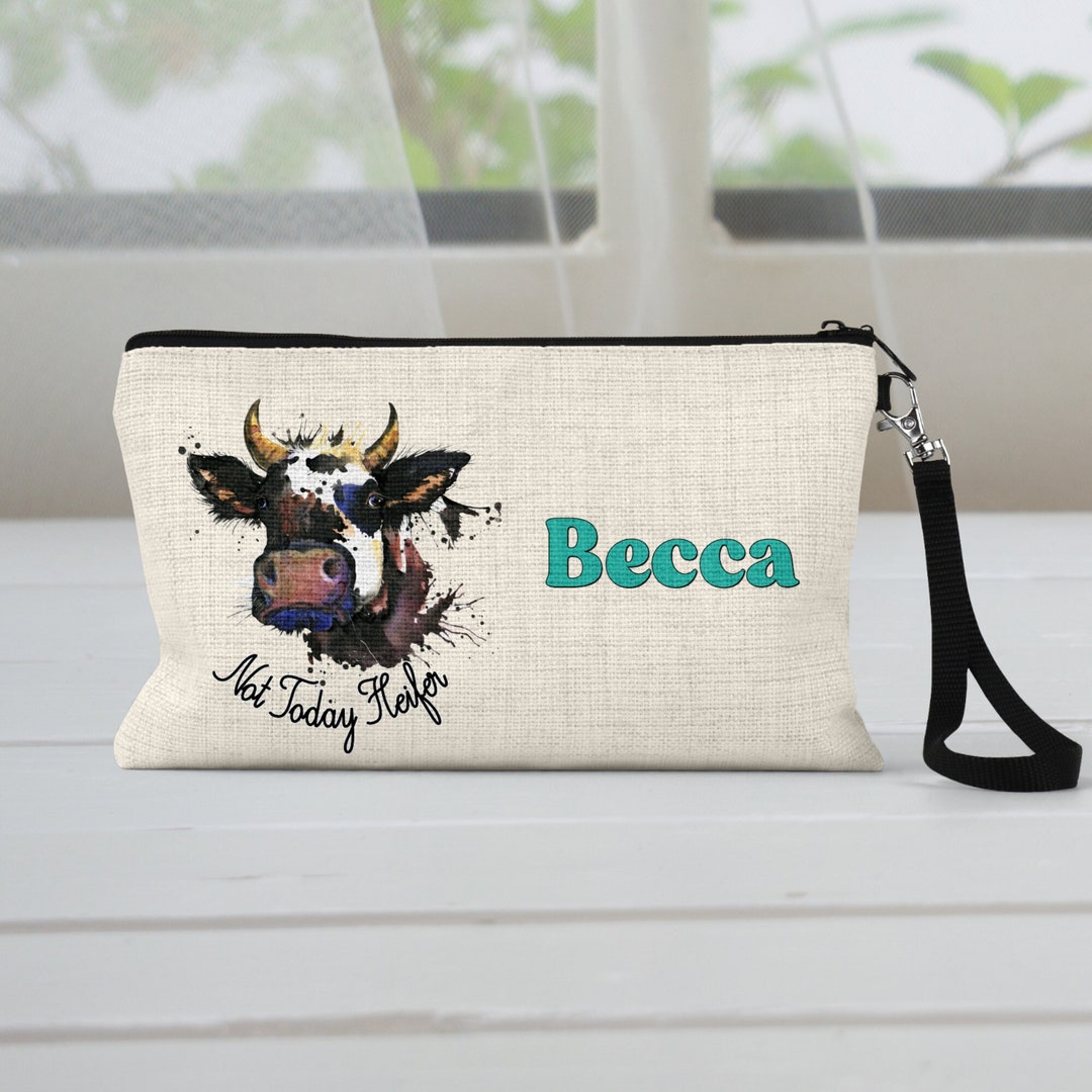 Personalized Cow Print Linen Makeup Bag: Cosmetic & Toiletry Bag - Etsy