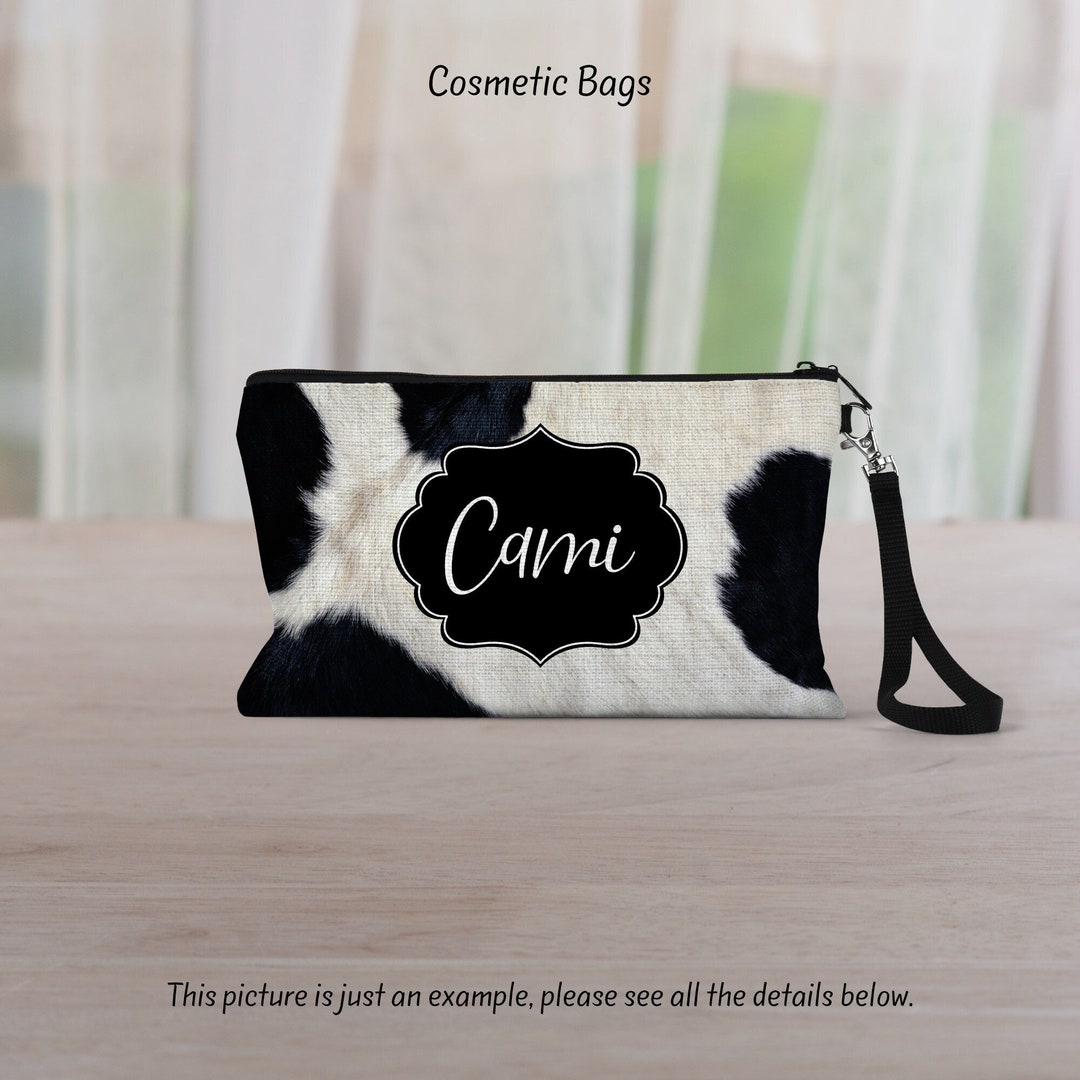 Cow Print Linen Cosmetic Bag: Personalized Makeup Organizer - Etsy