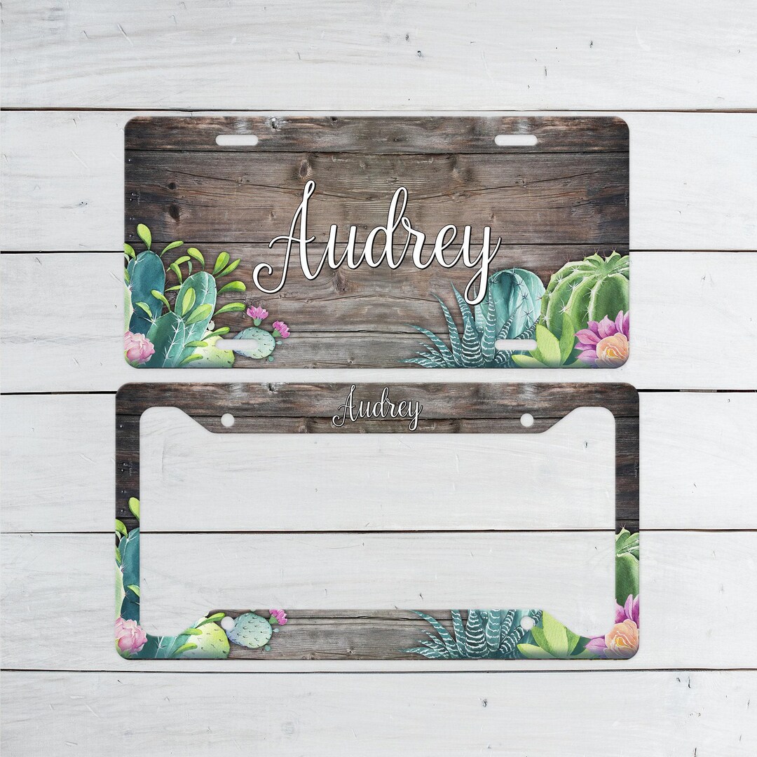 Personalized Cactus License Plate Frame: Rustic Wood Car Tag - Etsy