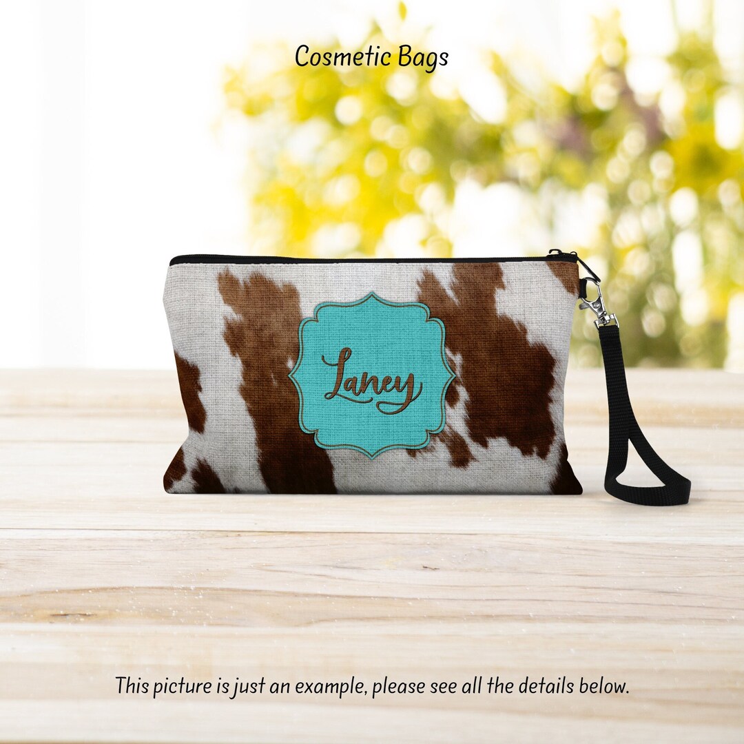 Cow Print Linen Cosmetic Bag: Personalized Makeup Organizer - Etsy