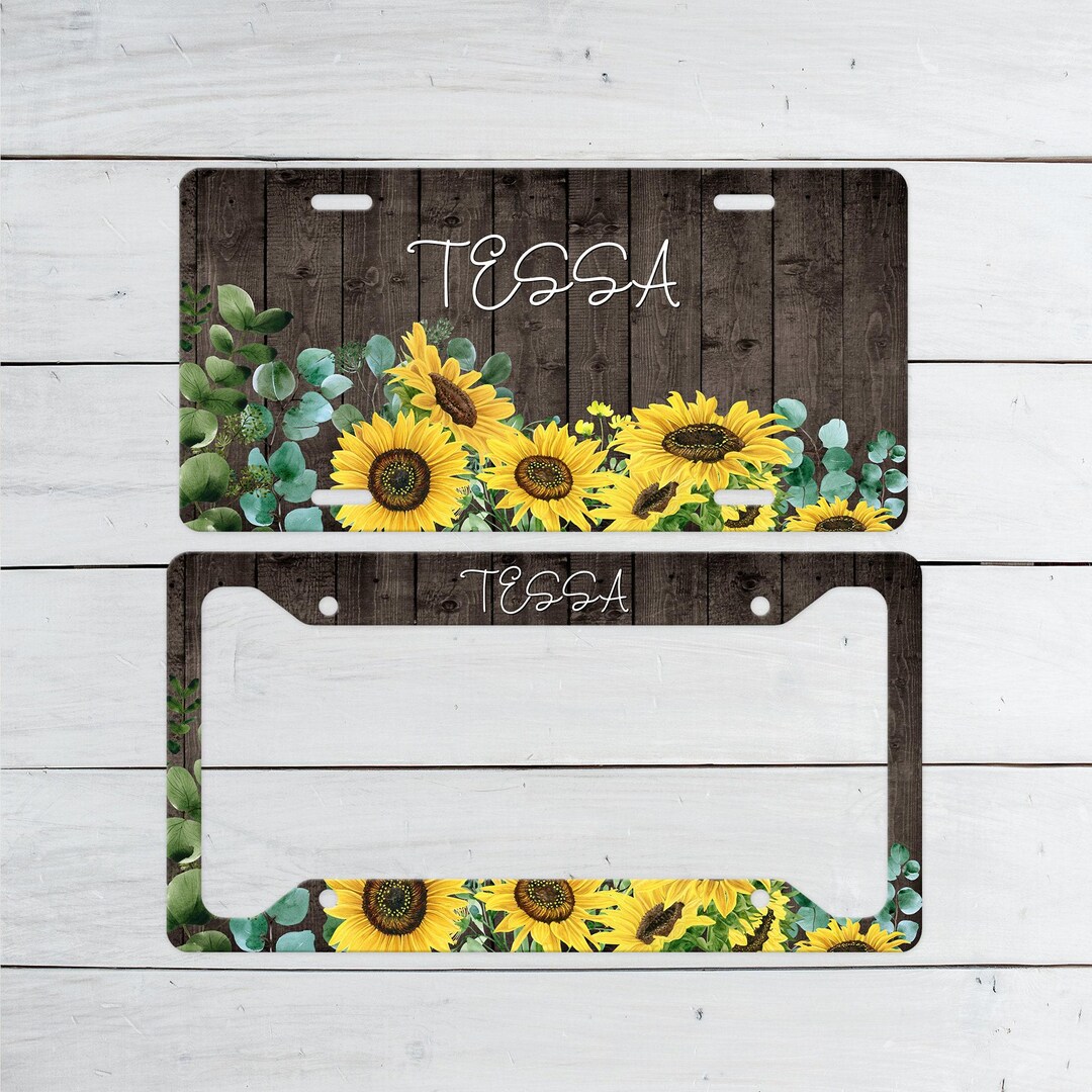 Sunflower Personalized License Plate Frame: Aluminum Car Tag - Etsy