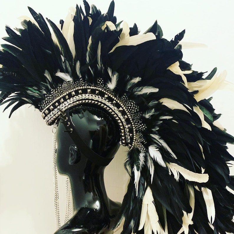 Black and White Feather and Chain Mohawk Statement Feather | Etsy