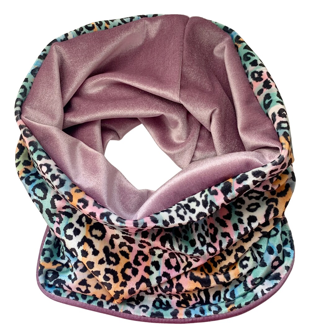 Pastel Rainbow Leopard Print Snood, Plush Velvet Snood, Festival Snood ...