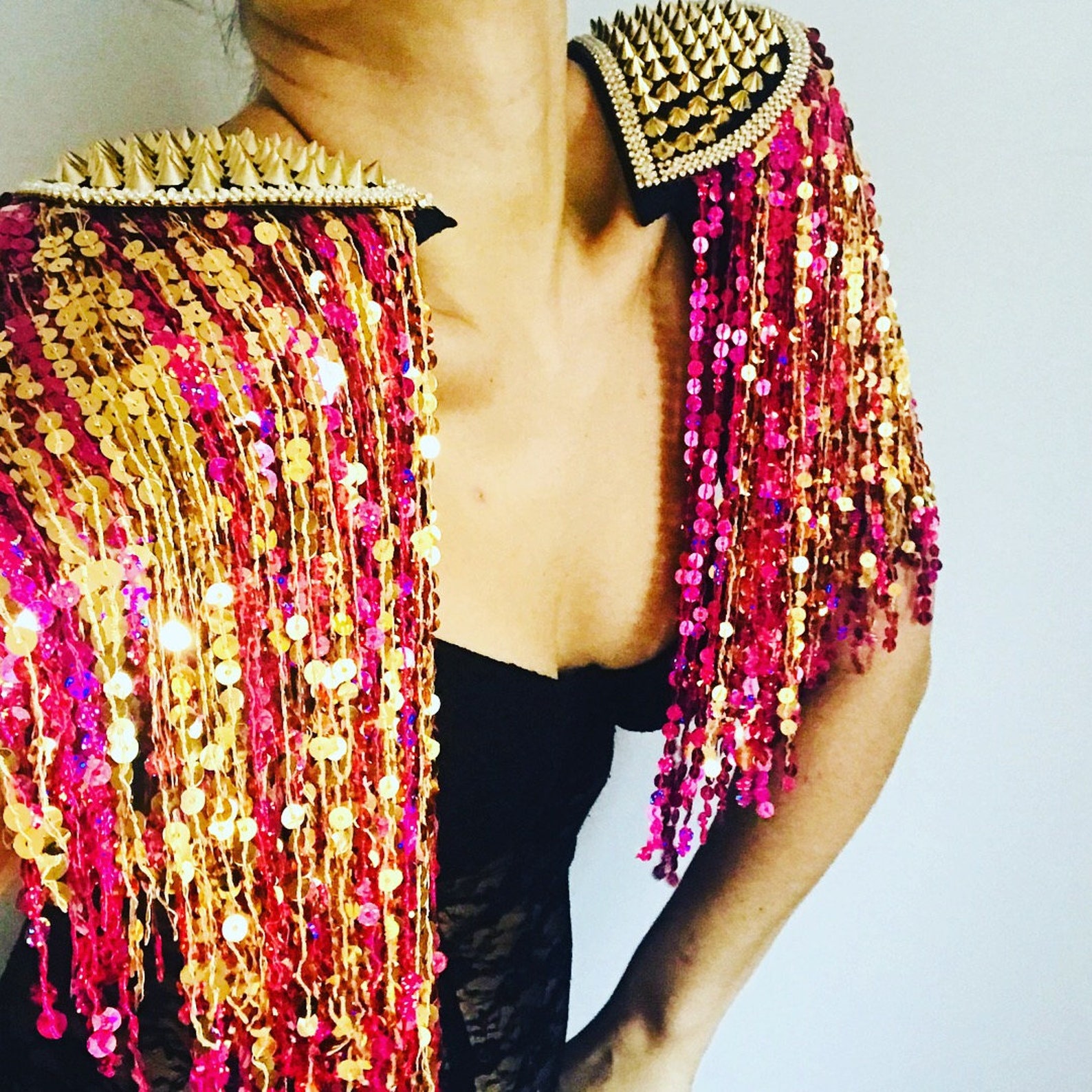 Pink And Gold Sequin Tassel Festival Epaulettes Tassel Etsy
