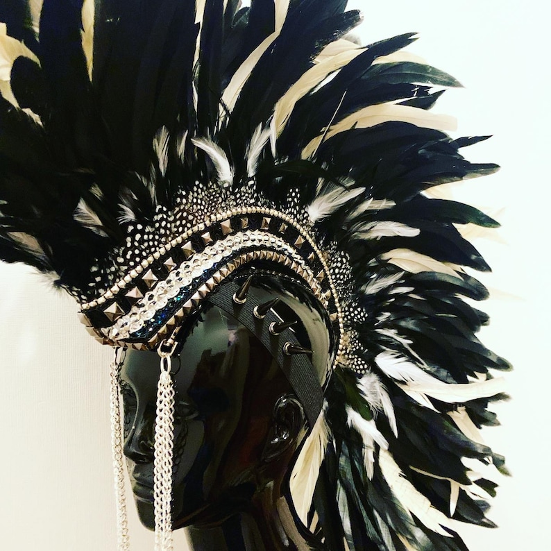 Black and White Feather and Chain Mohawk Statement Feather | Etsy