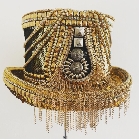 Gold Embellished Studded Top Hat Gold Top Hat Festival Top - Etsy