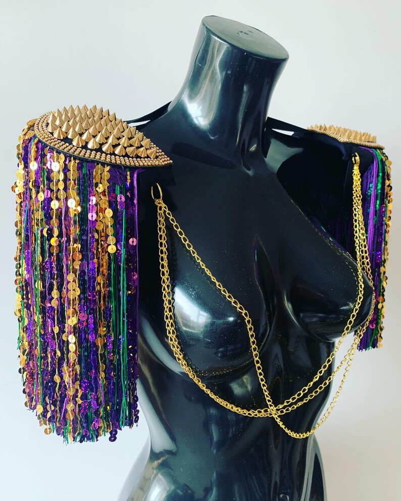 Purple Gold And Green Sequin Tassel Festival Epaulettes Etsy