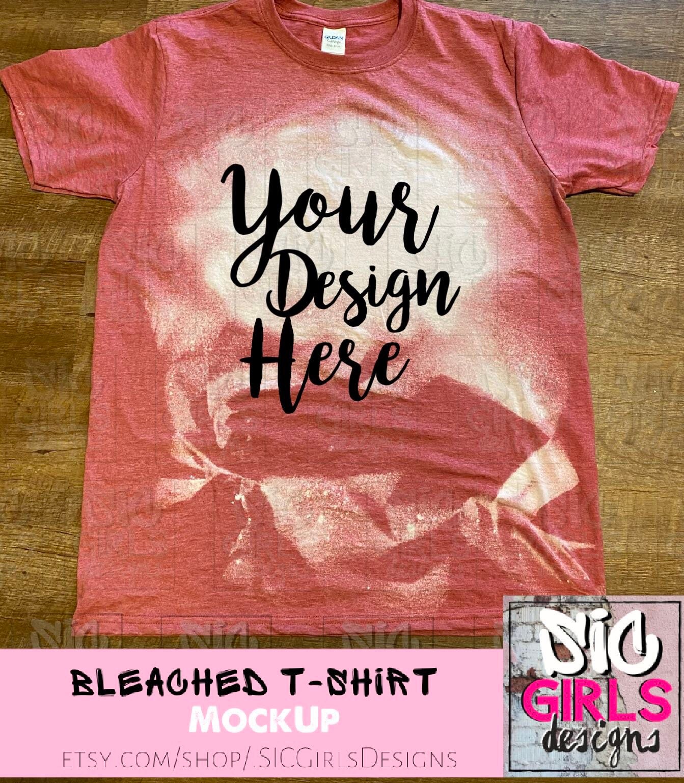 Bleached T Shirt Mock Up Gildan Softstyle Heather Red Etsy