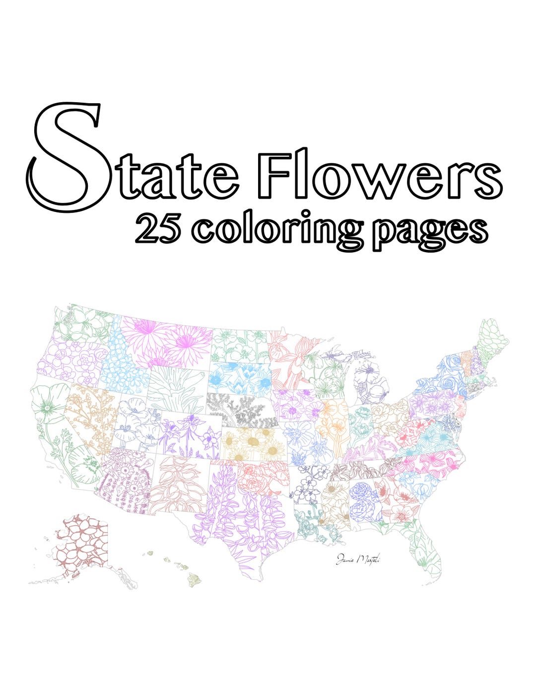 State Flower Coloring Book | Printable Flower Line Art | Downloadable ...