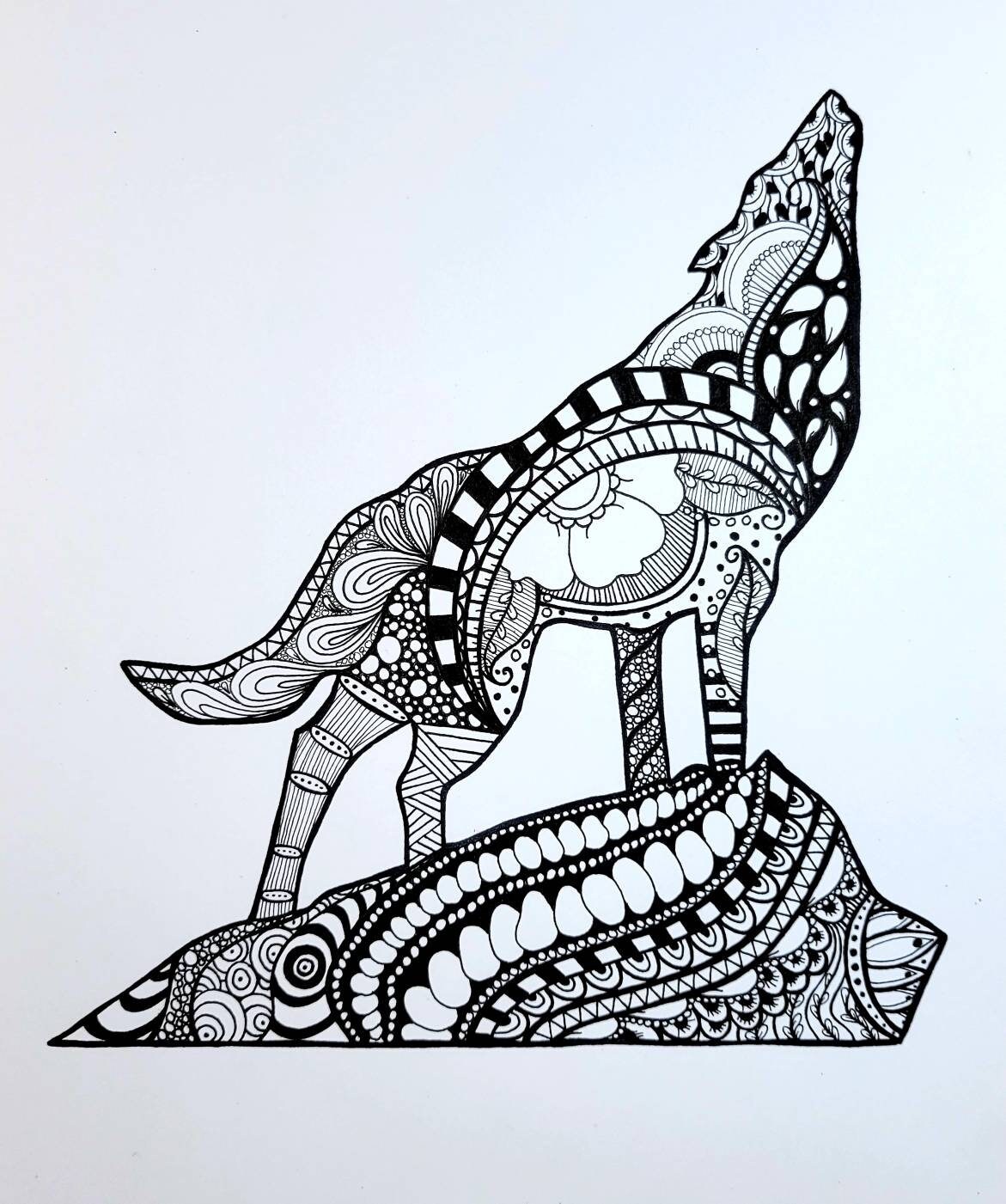 INSTANT DOWNLOAD Coloring Page Howling Wolf Zentangle - Etsy