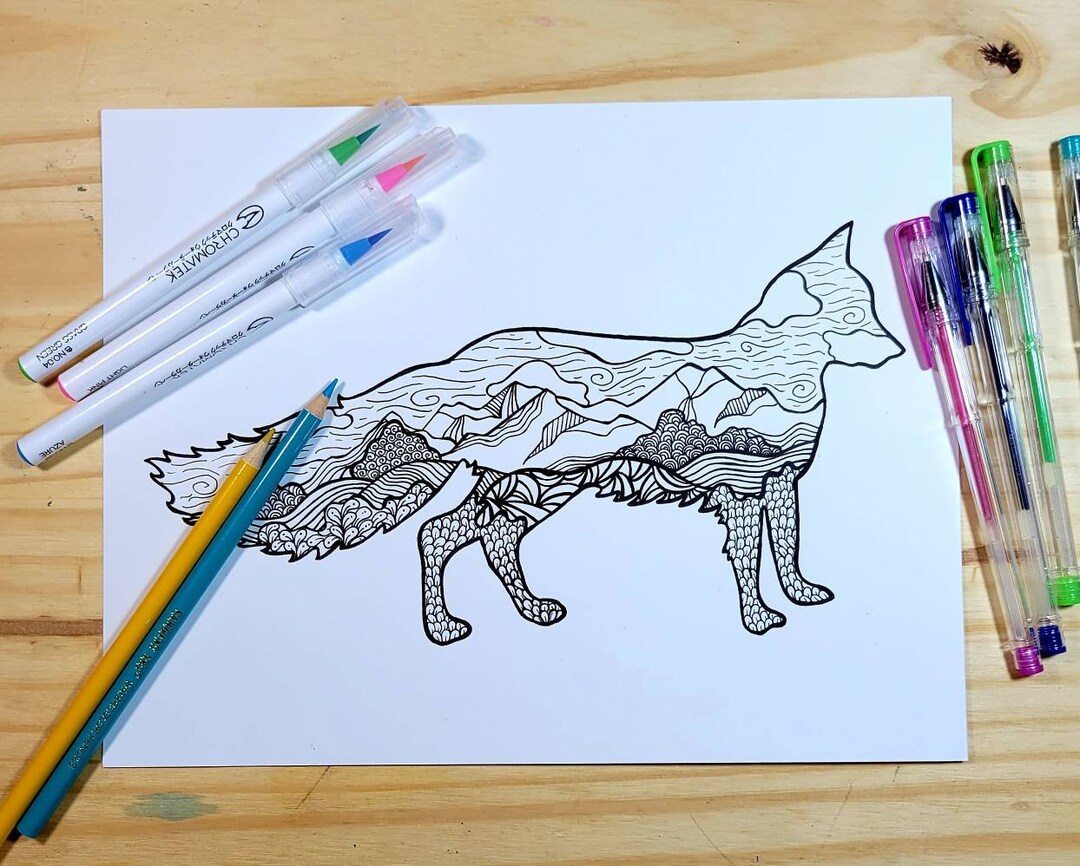 INSTANT DOWNLOAD Coloring Page, Fox Zentangle Inspired, Doodle Art ...