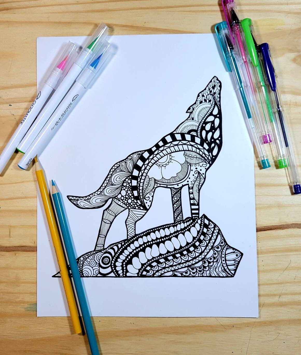 INSTANT DOWNLOAD Coloring Page Howling Wolf Zentangle - Etsy