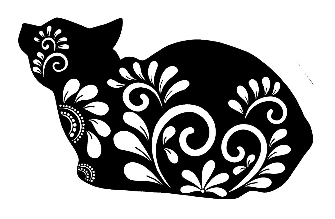 Floral Cat Silhouette SVG, Cat Loaf SVG, Cat Clipart, Cat SVG, Digital ...