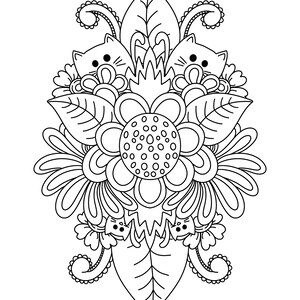 Cat Coloring Page, Cat in Flowers, Digital Download Kids Coloring Page ...
