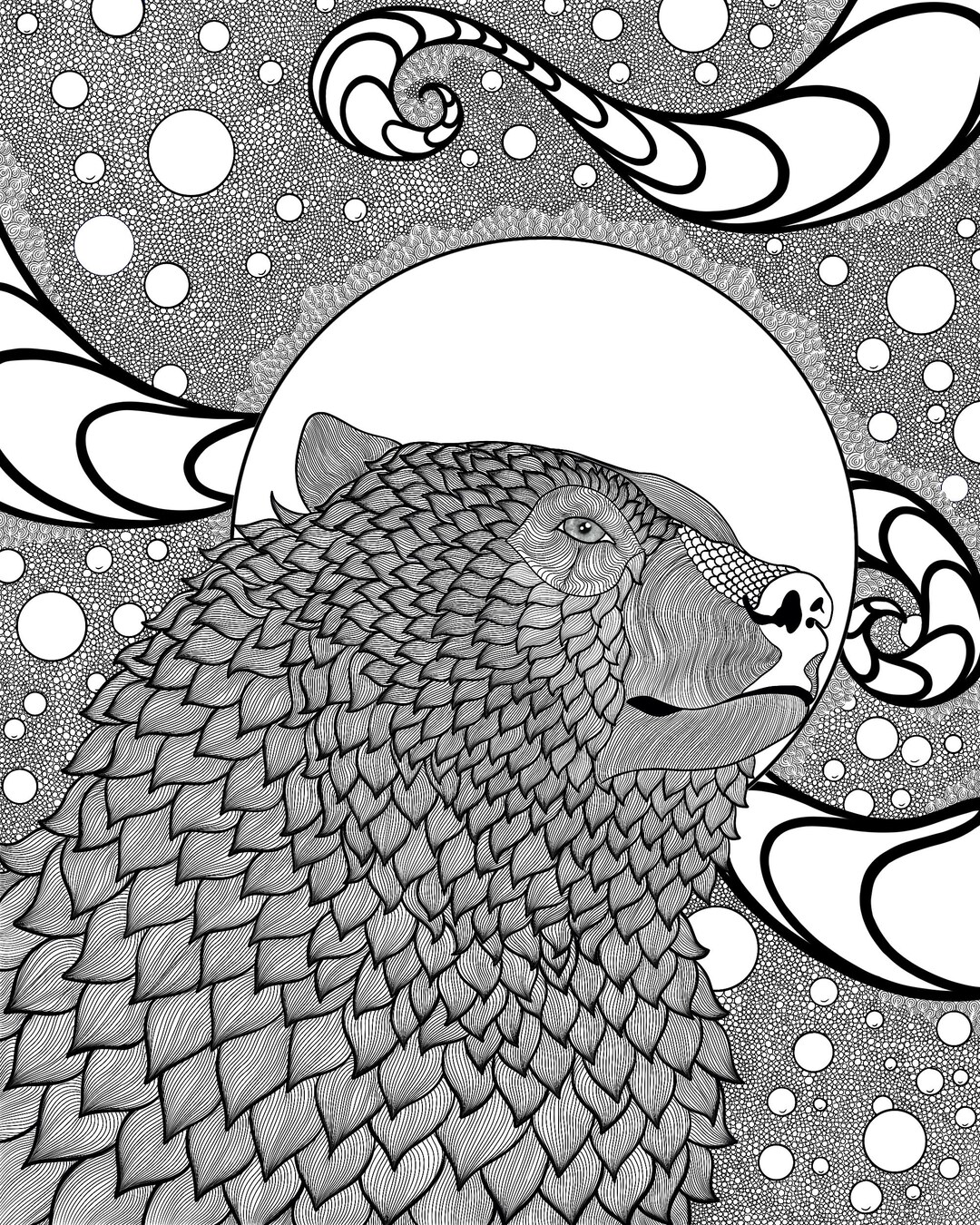 INSTANT DOWNLOAD Coloring Page, Bear Spirit Zentangle Inspired, Doodle ...