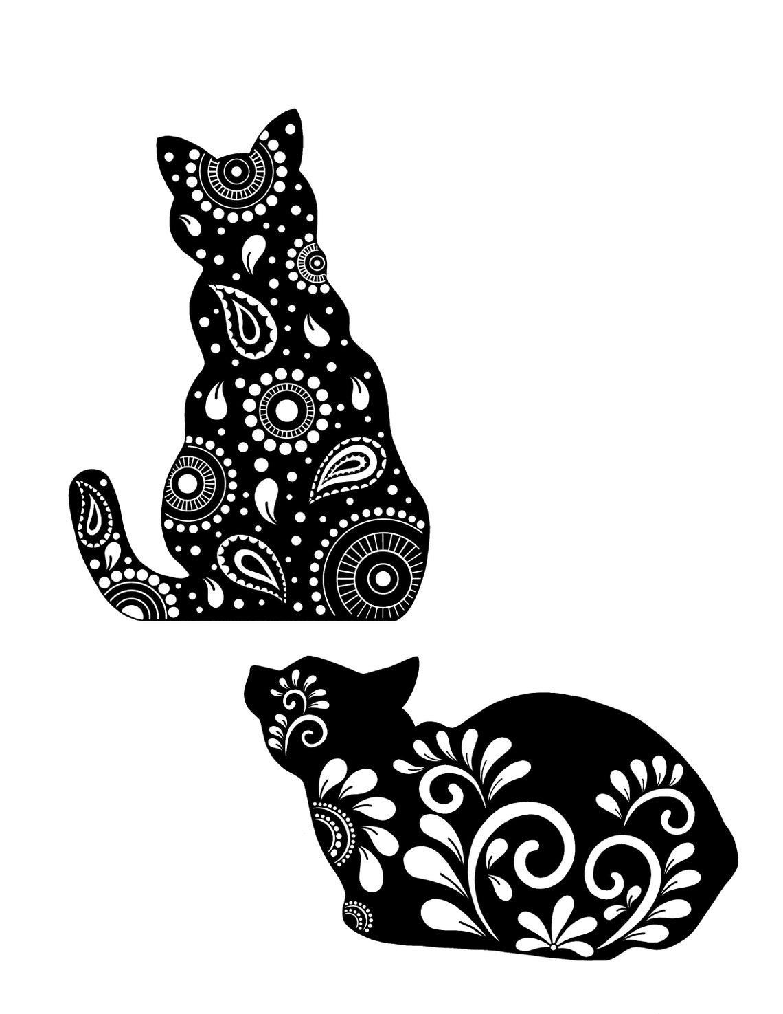 Floral Cat Silhouettes SVG Cat Clipart Cat SVG Digital - Etsy