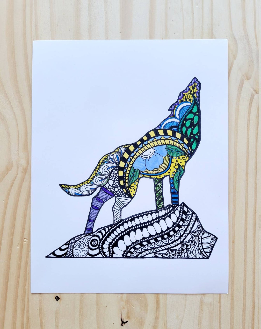 INSTANT DOWNLOAD Coloring Page, Howling Wolf Zentangle Inspired, Doodle ...