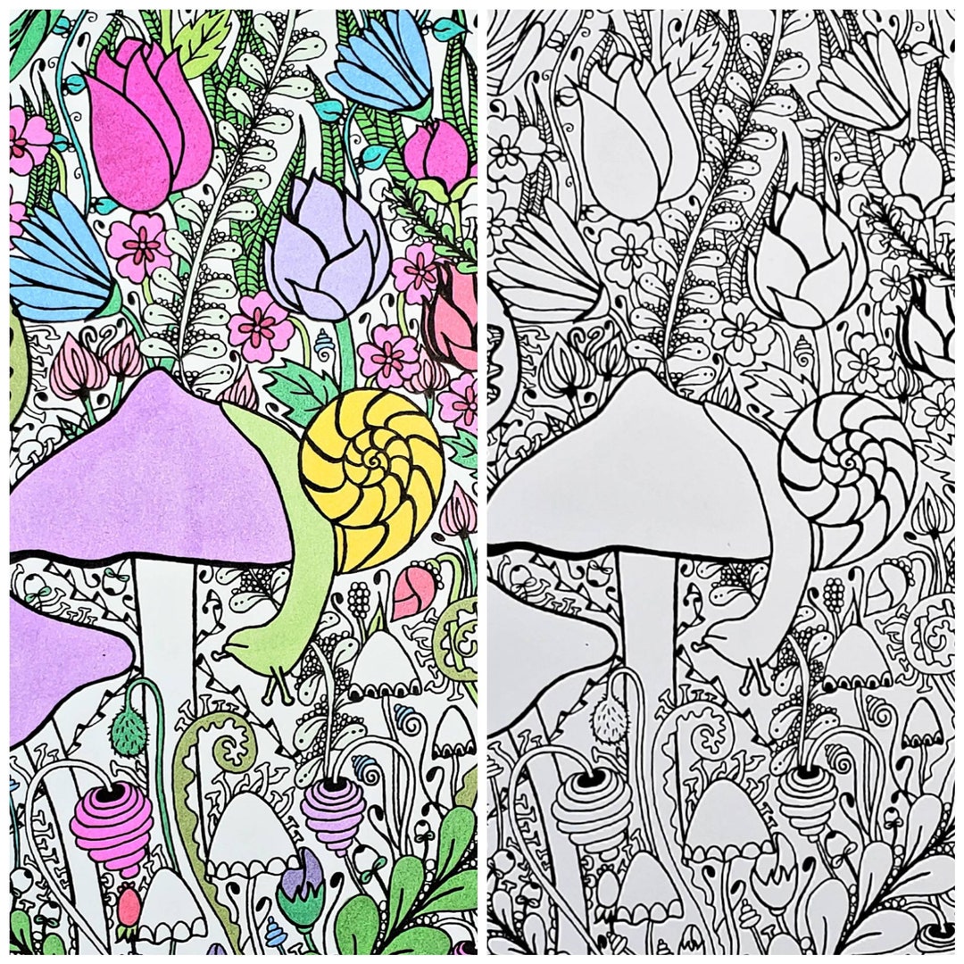 Mushroom and Flowers, Printable Coloring Page, Mushroom Coloring Page ...