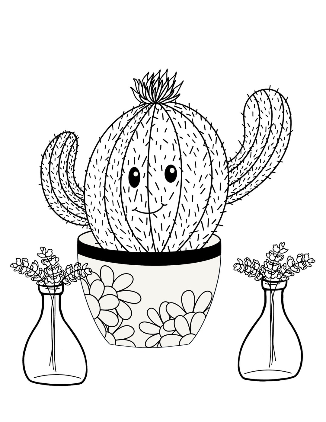 Cute Cactus Coloring Page, Cactus With Top Hat, Digital Download Kids ...