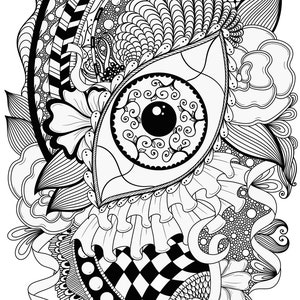 INSTANT DOWNLOAD Coloring Page, Mystical Eye Zentangle Inspired, Doodle ...