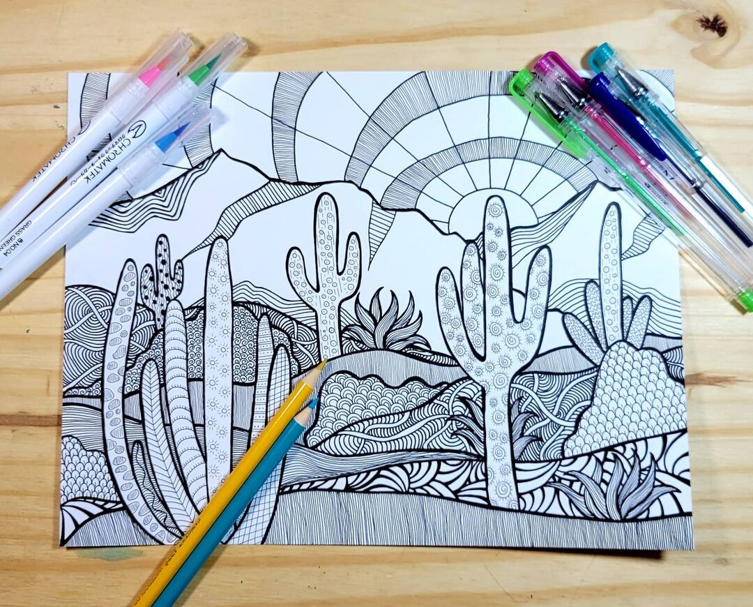 INSTANT DOWNLOAD Coloring Page, Cactus Zentangle Inspired, Doodle Art ...