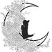 Cat on Crescent Moon With Flowers Coloring Page, Half Moon Coloring ...
