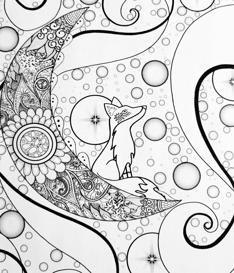 INSTANT DOWNLOAD Fox Coloring Page Half Moon Coloring Page - Etsy