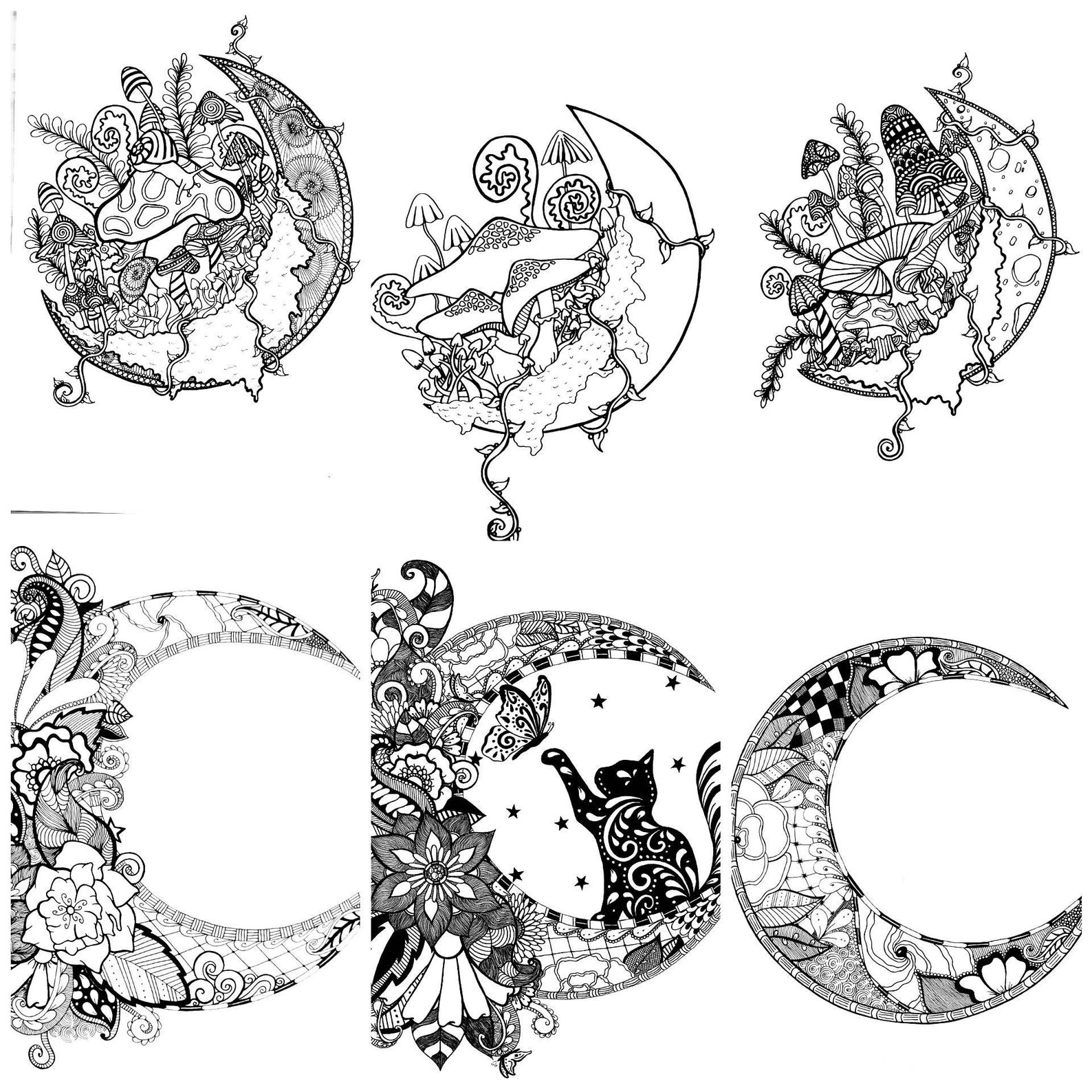 INSTANT DOWNLOAD BUNDLE 6 Coloring Pages Half Moon Coloring | Etsy