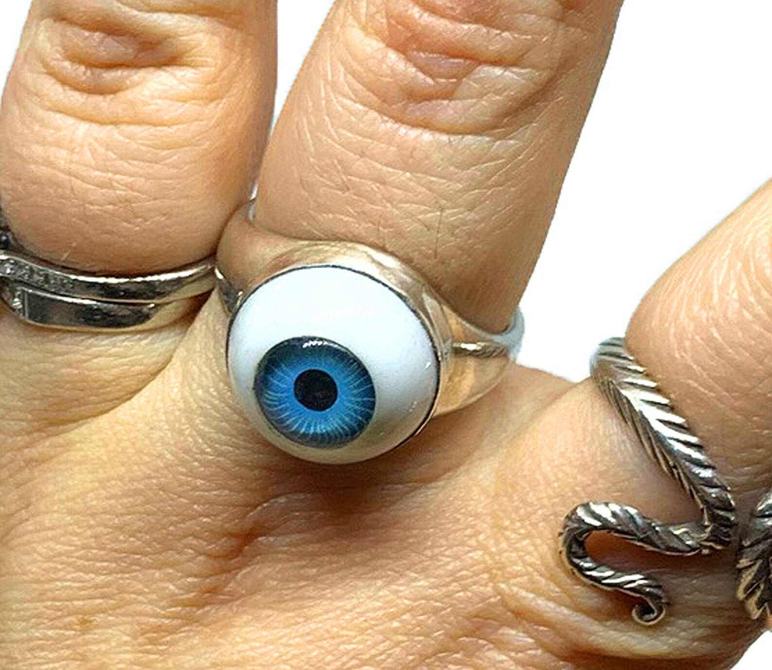 Sterling Silver Eyeball Ring Human Glass Eye Staring Blue Etsy