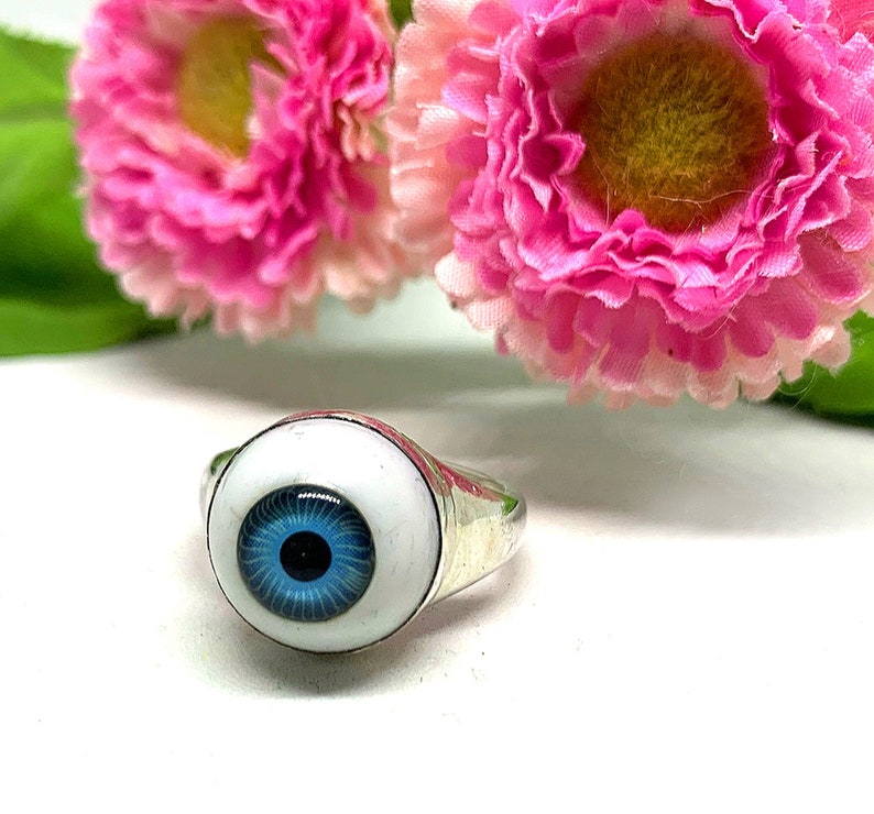 Sterling Silver Eyeball Ring Human ‘glass’eye Staring Blue Signet Style ...