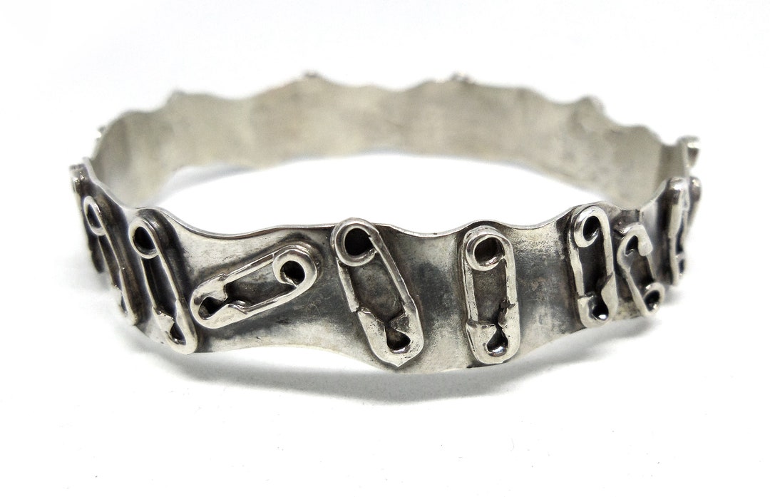 Sterling Silver Safety Pin Full Round Bangle Gothic - Etsy
