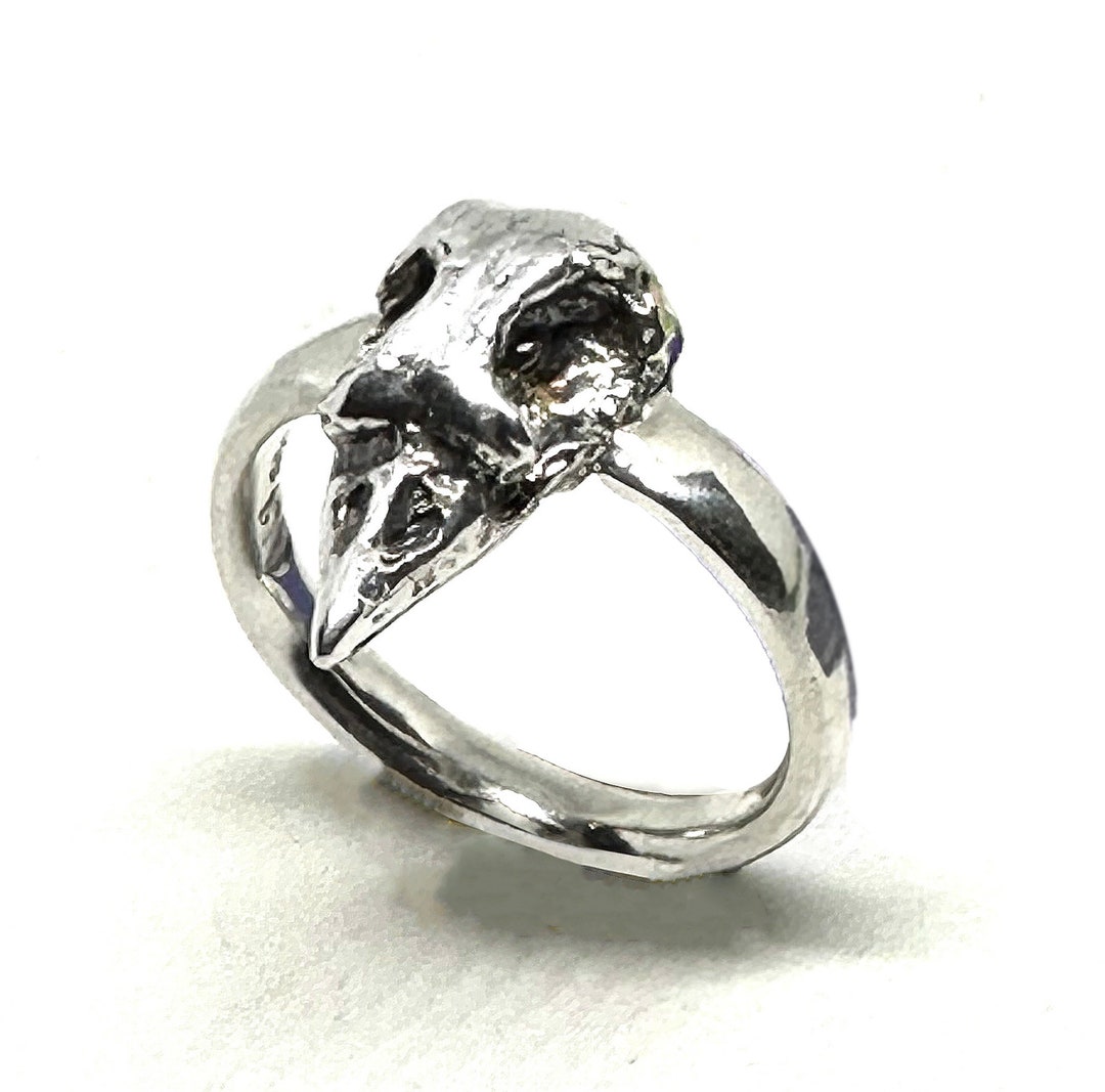 Sterling Silver Crow Skull Ring Handmade Gothic Bone Bird Alternative ...